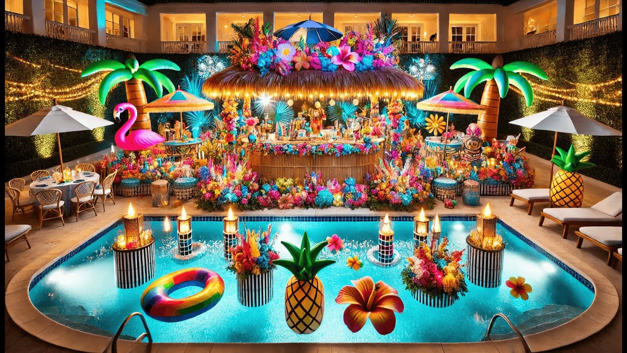 🌺 WHYMEO Hawaiian Luau Party Decorations | Best Hawaiian Pool Party ...