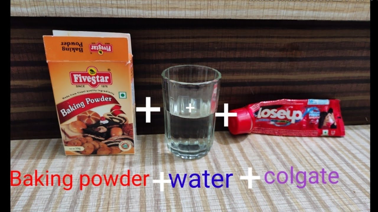 Baking powder+water+colgate Reaction experiment with Miss madiha - YouTube