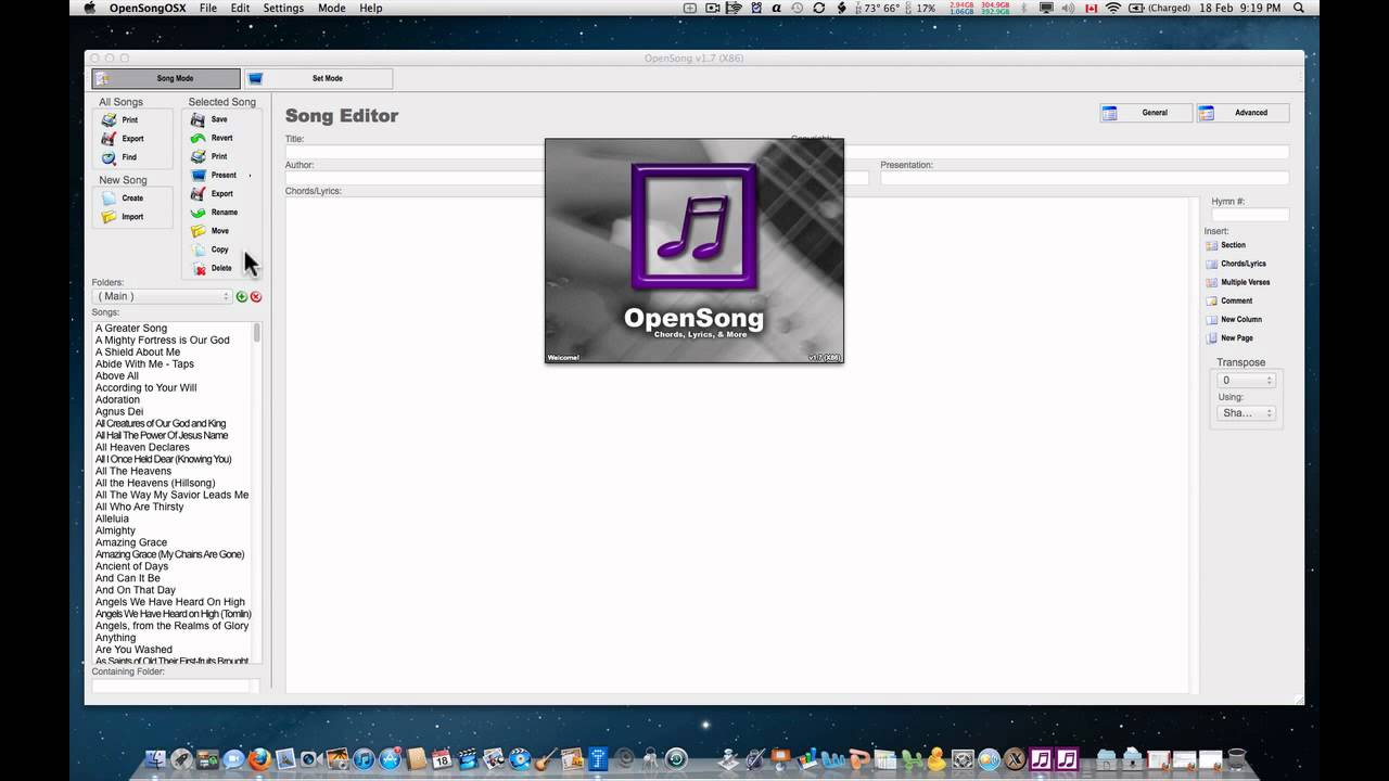 OpenSong, Navigation to set mode - YouTube