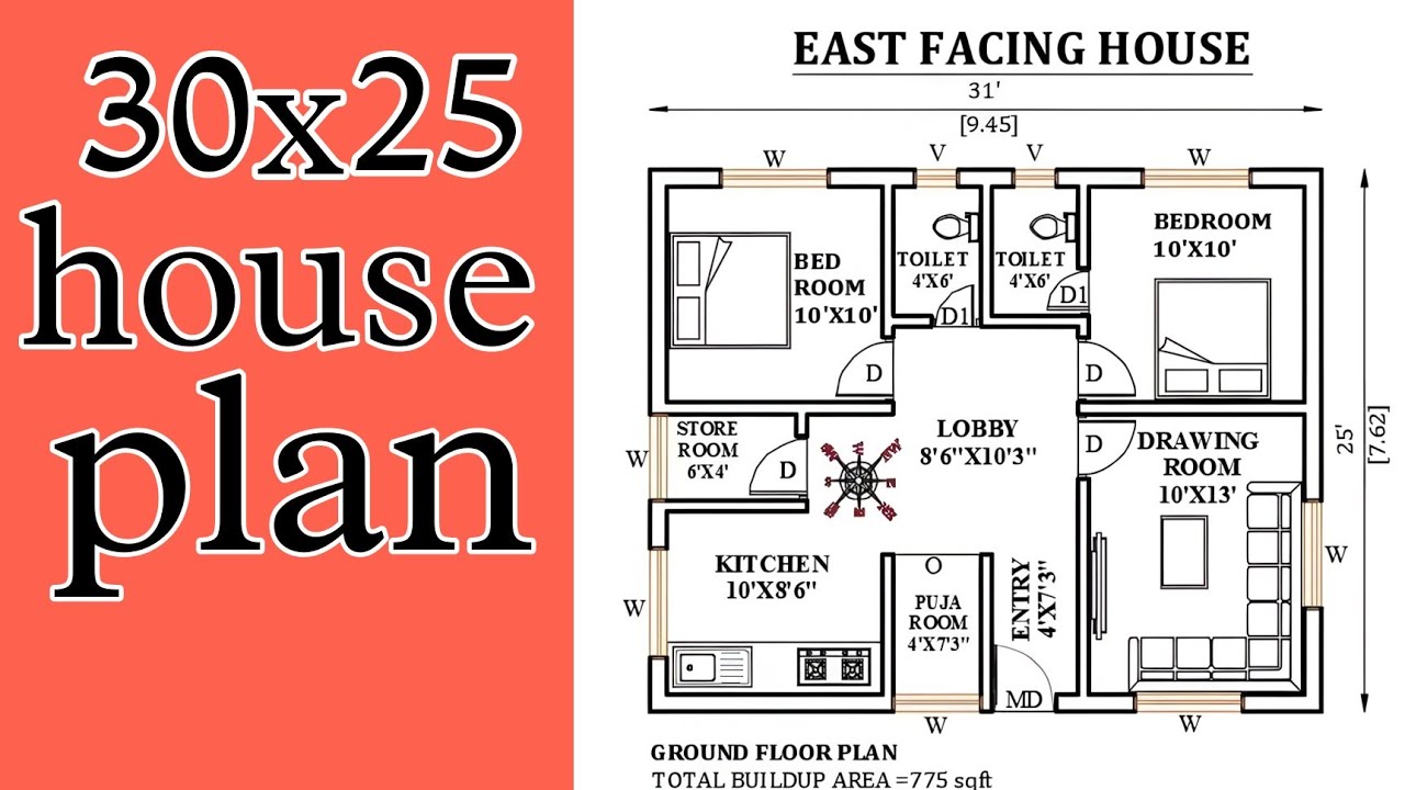 30x25 2bhk house plan | 2bhk house plan | 30x25 house plans - YouTube