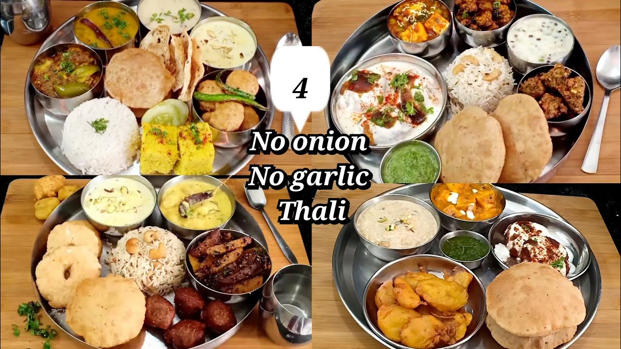 4 No Onion No Garlic Veg Thali Recipes | Festival Special Thali | Veg ...
