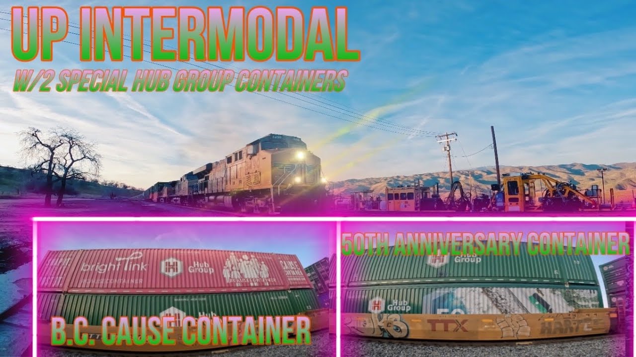 UP Intermodal W/Bright Pink H.G. and 50th Anniversary containers - YouTube