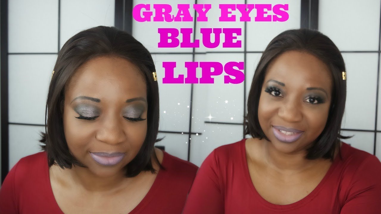 GRAY EYES BLUE LIPS MAKEUP - YouTube