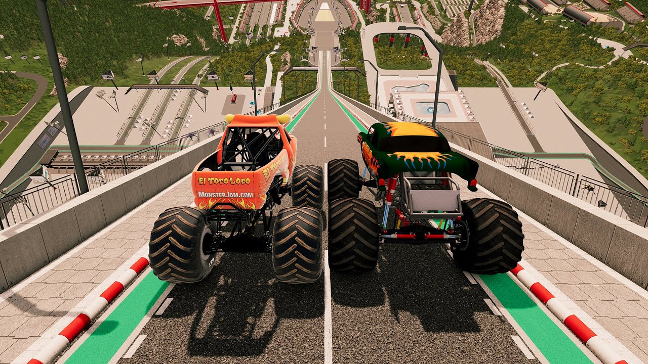 Monster Trucks Fly Off HUGE Ramp! Insane Jumps & Crashes BeamNG drive 🚀 ...