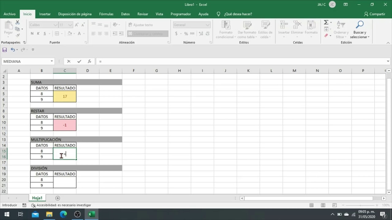 OPERACIONES BÁSICAS EN MICROSOFT EXCEL - YouTube