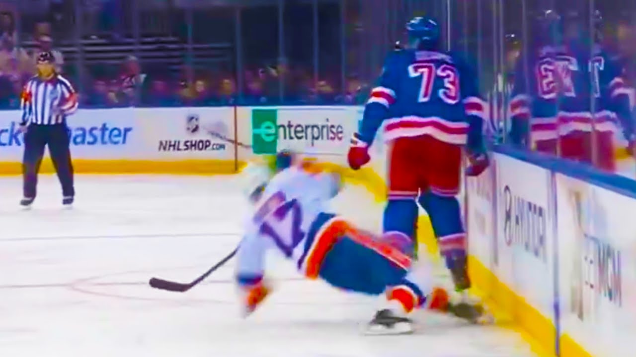 Matt Rempe Hit on Matt Martin | New York Rangers vs New York Islanders ...