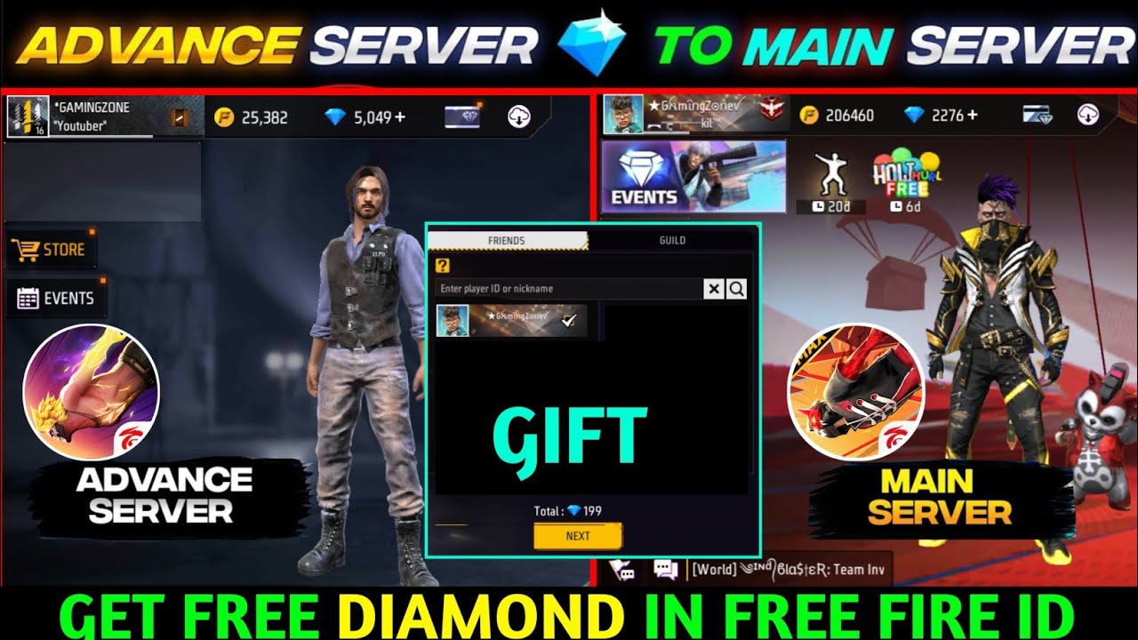 Advance Server Se Real Id Me Gift Kaise Kare | How To Send Advance Server Diamond To Normal ...