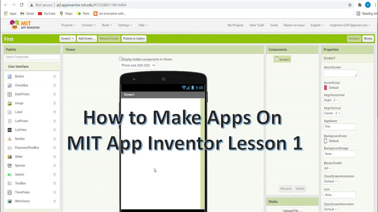 MIT App Inventor Tutorial And Introduction Lesson 1|| Android App ...