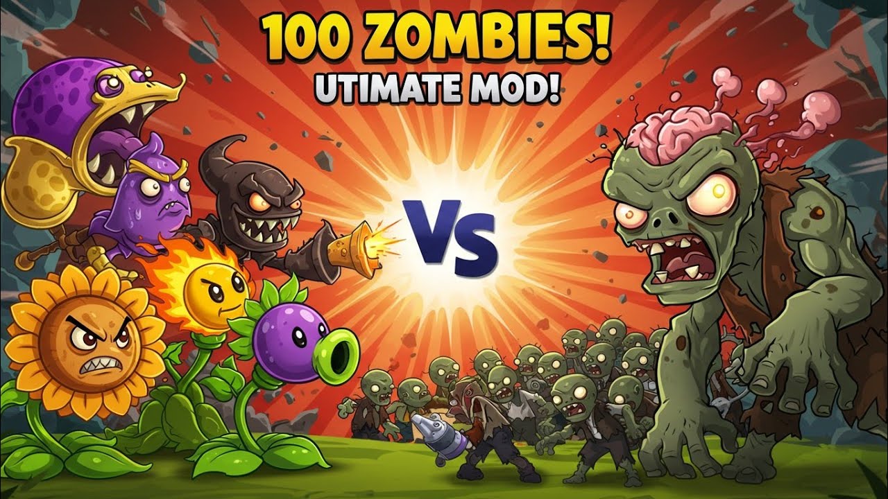 Hardest PVZ Mod Ever! | 100 Zombies Rush! - YouTube