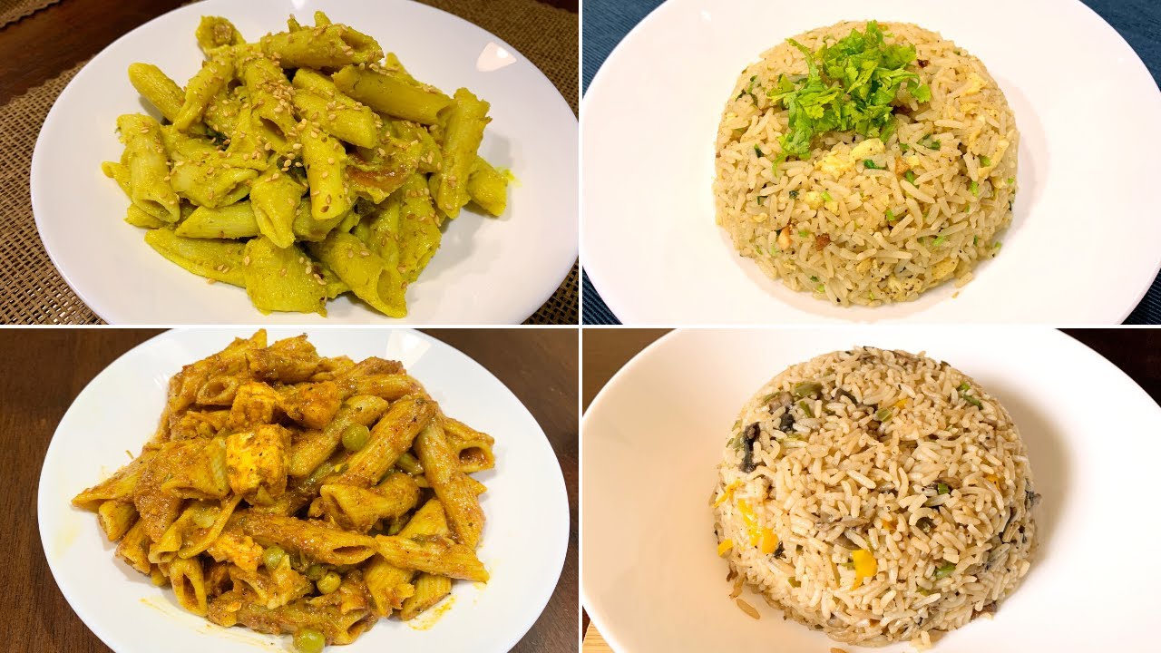 4 Easy Dinner recipes | Hummus Pasta | Paneer Pasta | Garlic Egg Fried ...