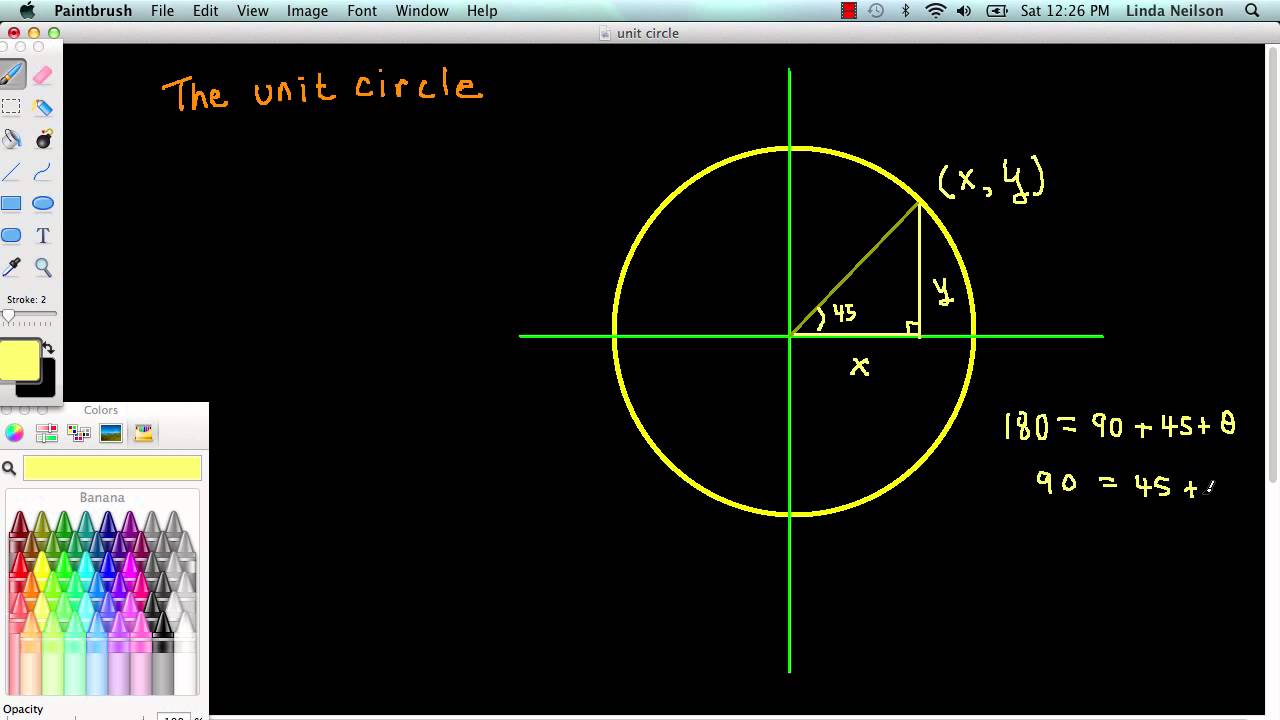 45 degrees on the unit circle (part 1) (video 3) - YouTube