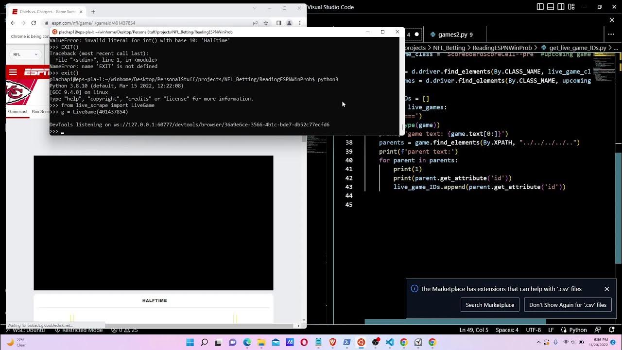 Web Scraping Win Probability data from LIVE NFL games! NFL Python Live Stream #7 - YouTube