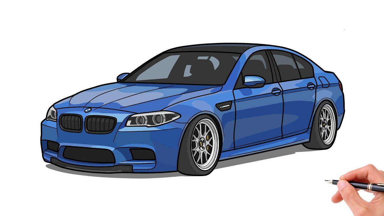 How to draw a BMW M5 F10 / drawing bmw 2011 car step by step - YouTube