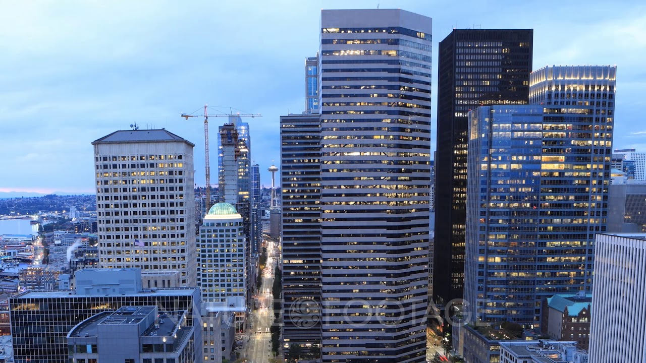 Timelapse day to night Seattle, Washington city center 4K - YouTube