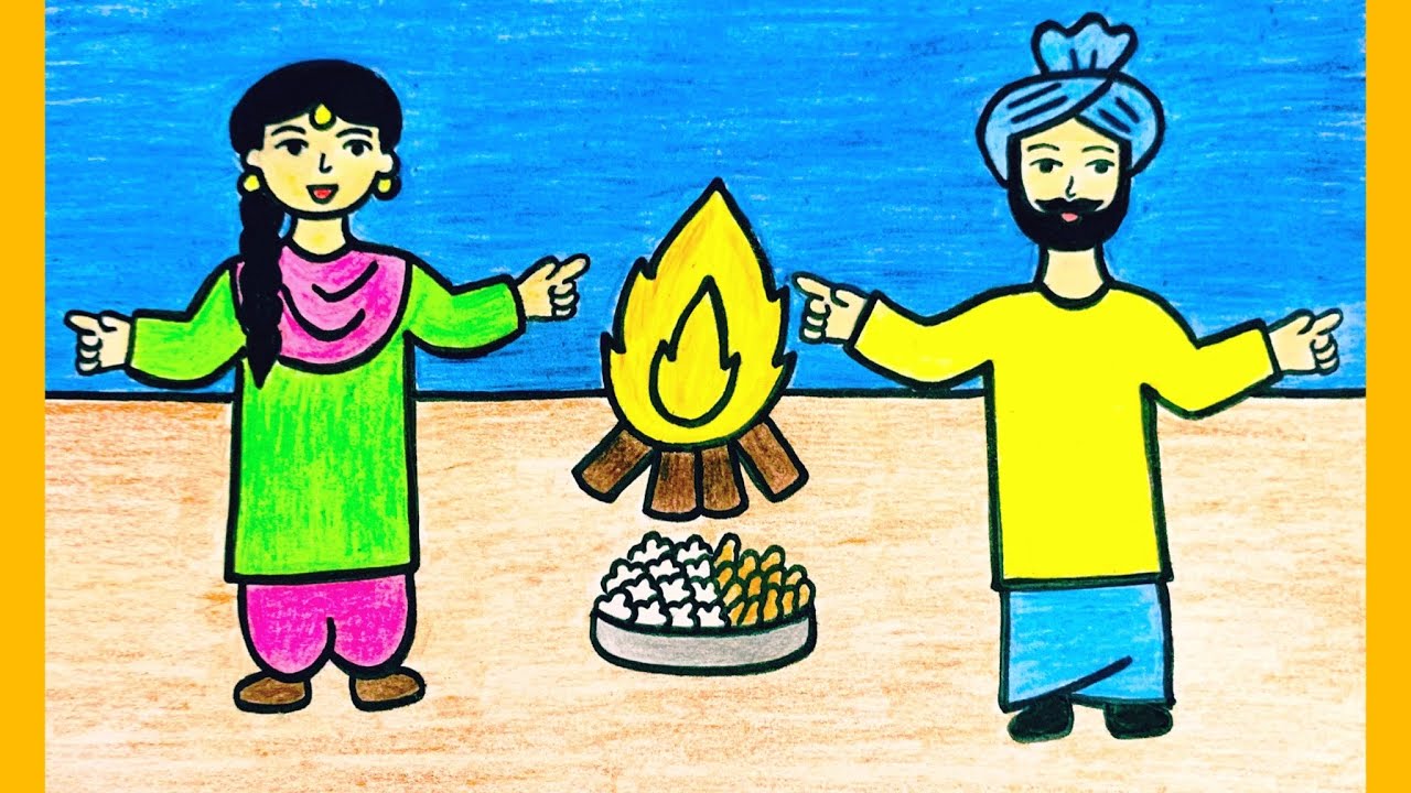 Lohri Drawing Step by Step| Lohri Celebration Drawing |Lohri Drawing ...