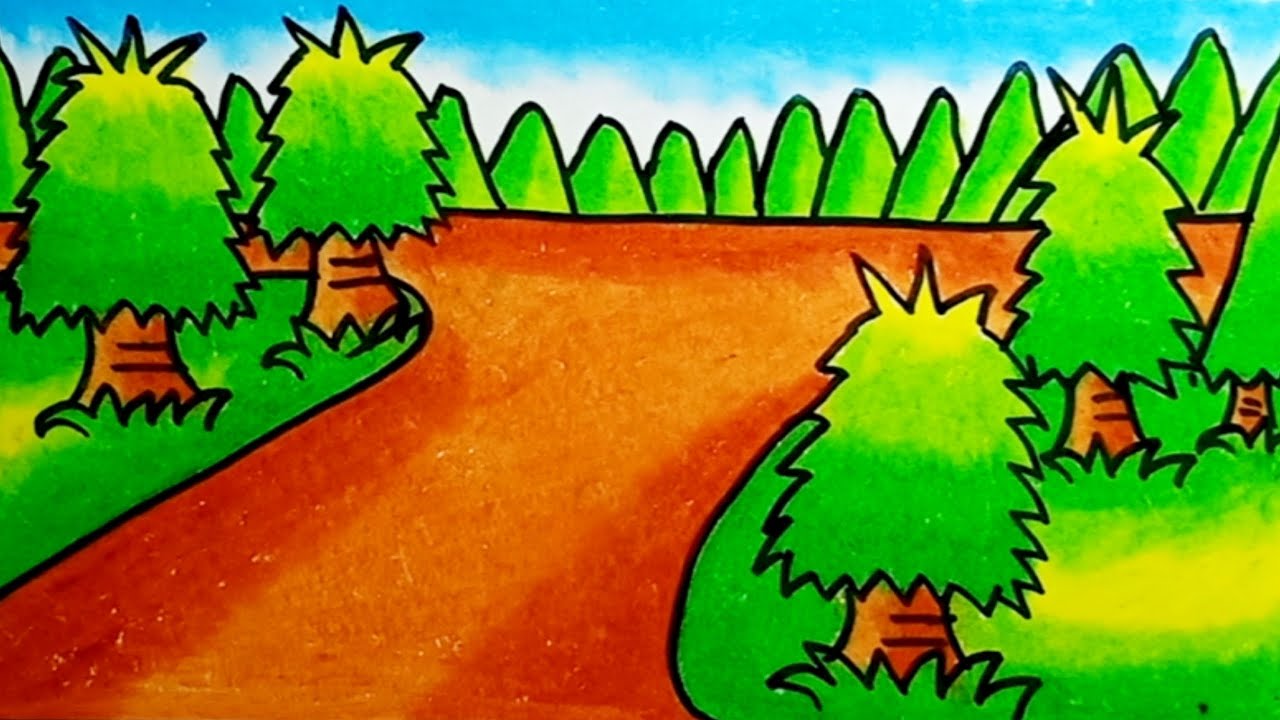 How To Draw Easy Forest Scenery |Drawing Forest Easy Scenery - YouTube
