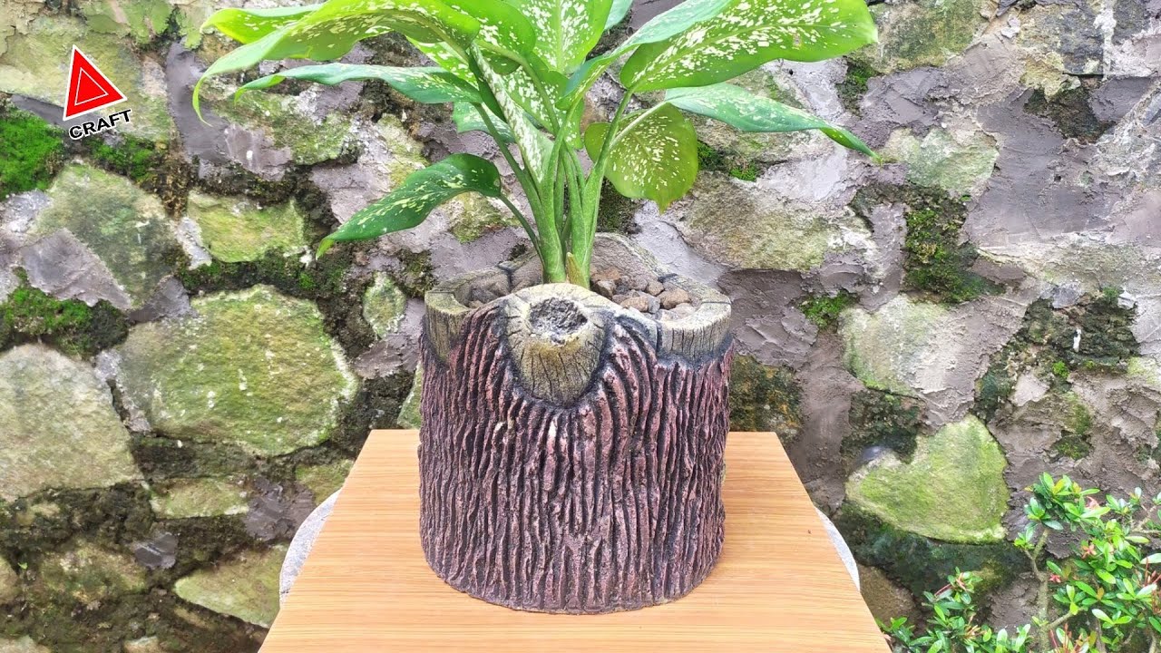 Pot Bunga - Cara Membuat Pot Bunga Kreatif Motif Batang Kayu - YouTube