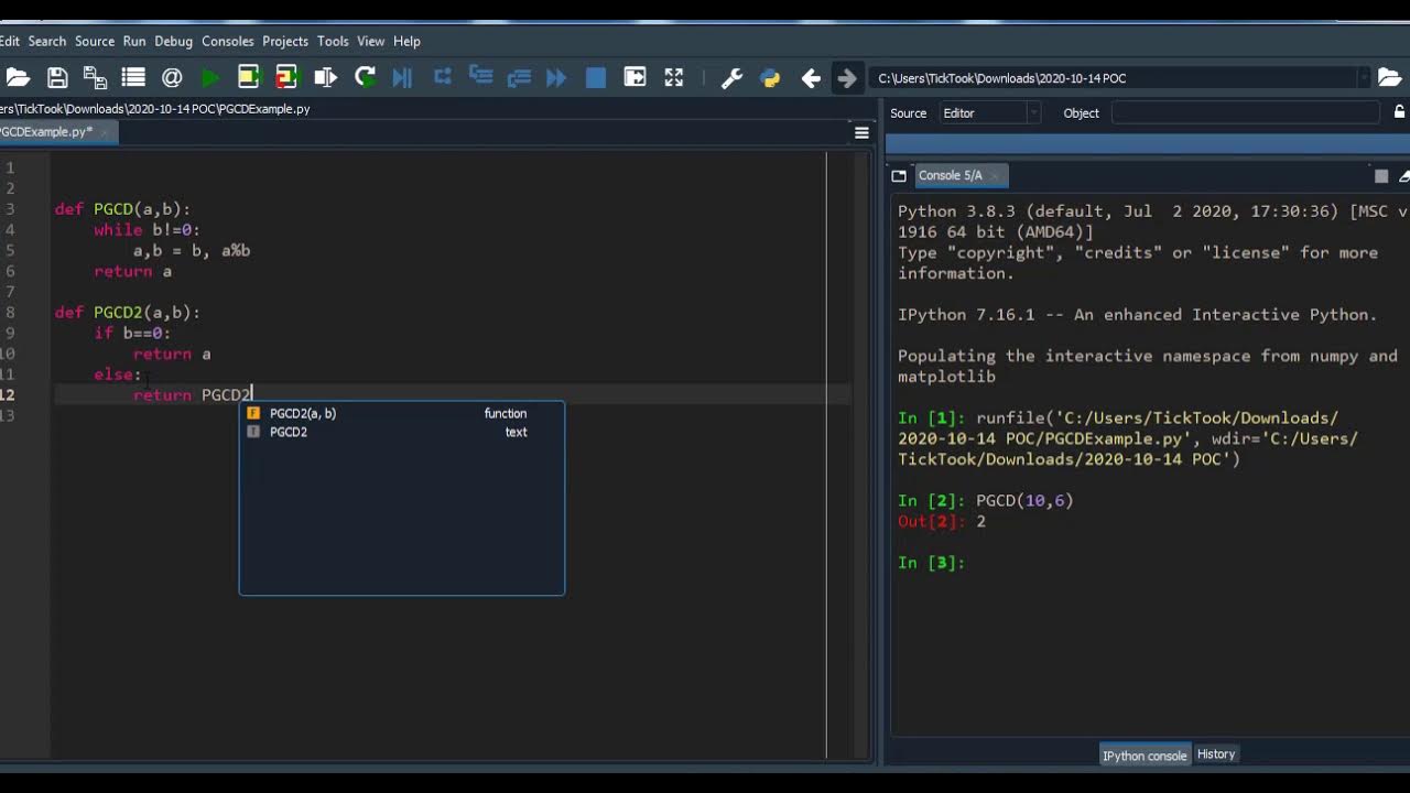 Python - PGCD (Euclidean algorithm) using recursive function and ternary operator - YouTube