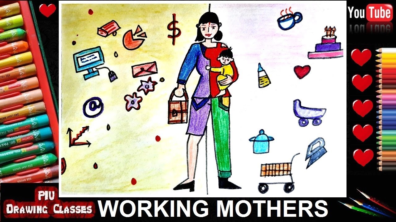 Mothers Day Special Drawing 💖I All Mothers Are Working Mothers I Easy ...