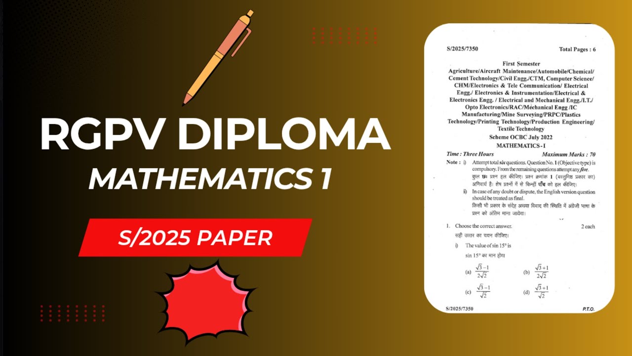 POLYTECHNIC | MATHEMATICS - 1 | RGPV | QUESTION PAPER| 2025 | 1ST ...