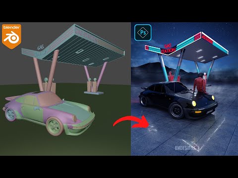 Low Poly Gas station 3d modeling in blender