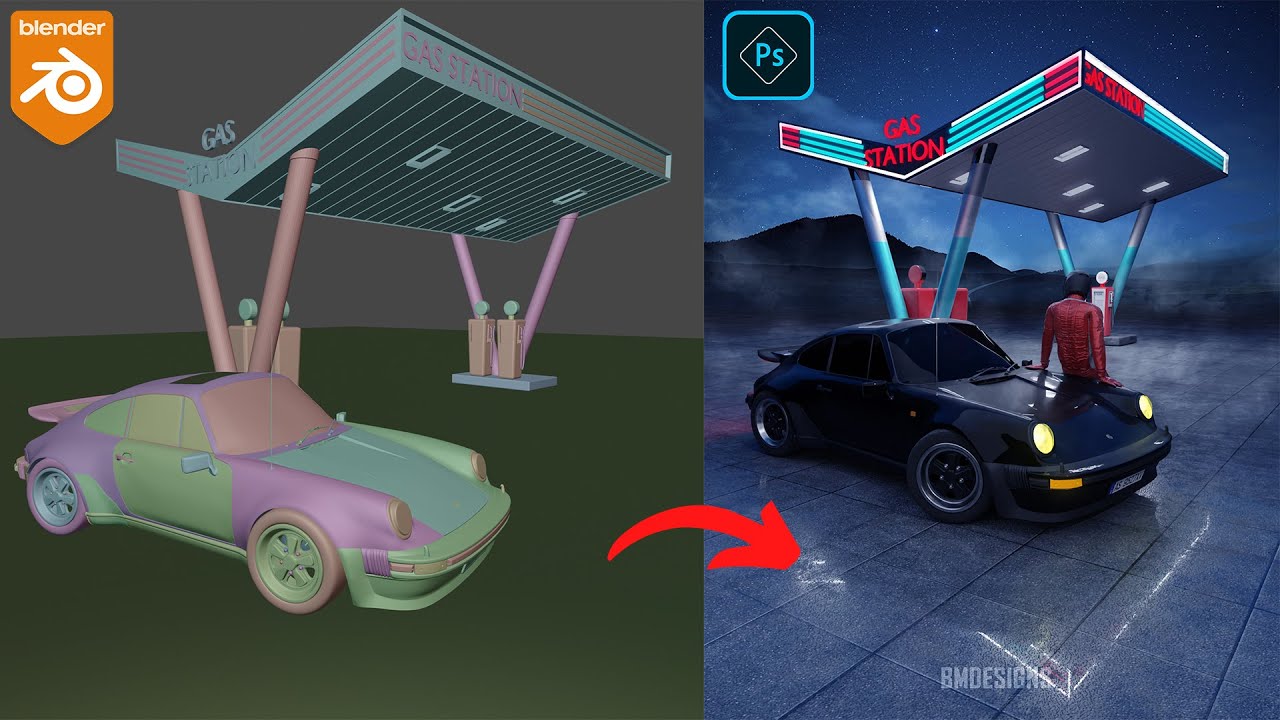 Low Poly Gas station 3d modeling in blender - YouTube