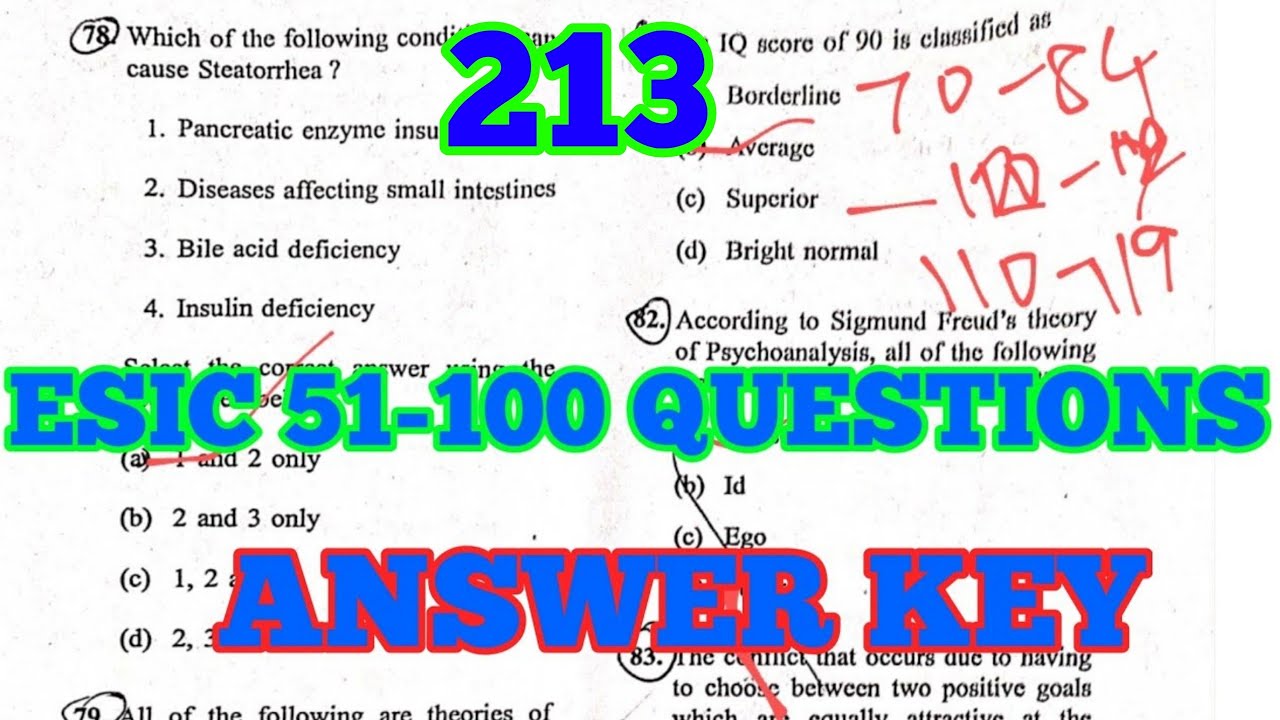 51-100 ESIC ANSWER KEY NURSING OFFICER EXAM -2024 - YouTube