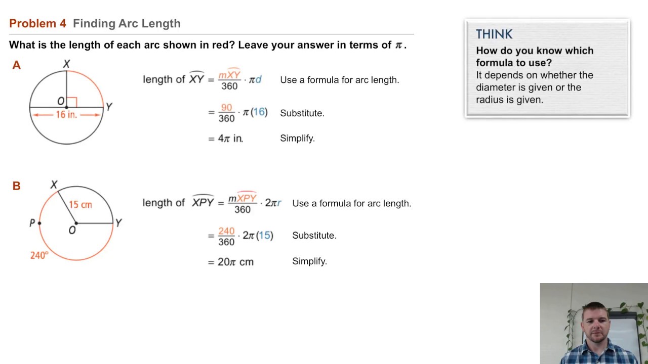 Geometry 10-6 Circles and Arcs: Problem 4 - Finding Arc Length - YouTube
