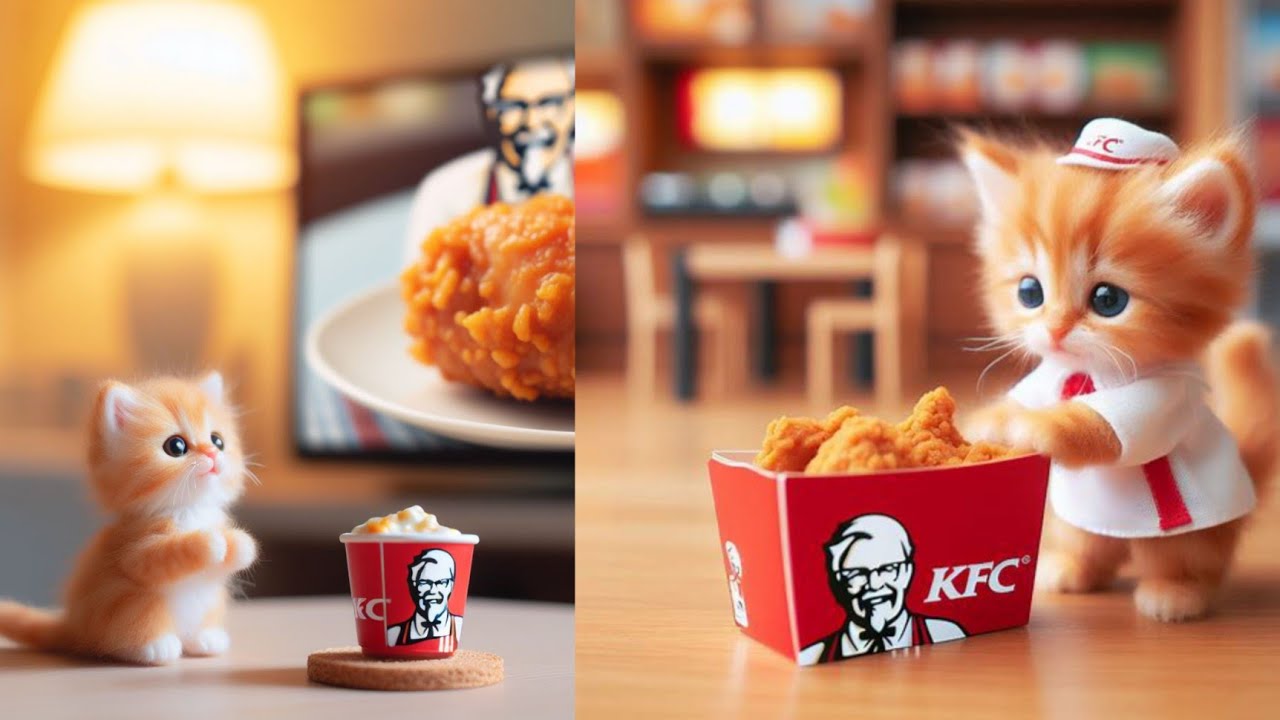 Cute cat wants to eat chicken dinner KFC 😋🔥 - YouTube