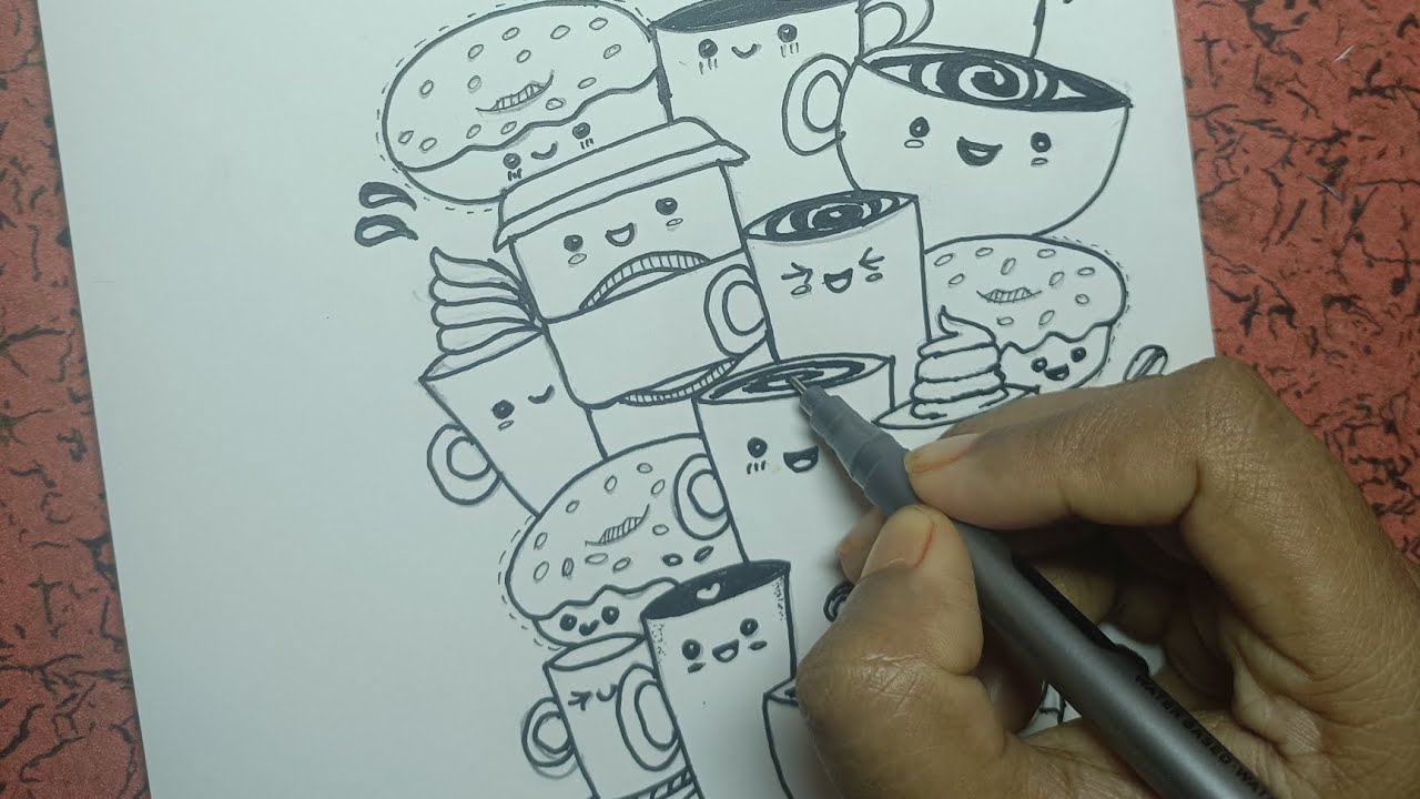 Kawaai coffee doodleart/simple easy doodle art step by step tutorial ...