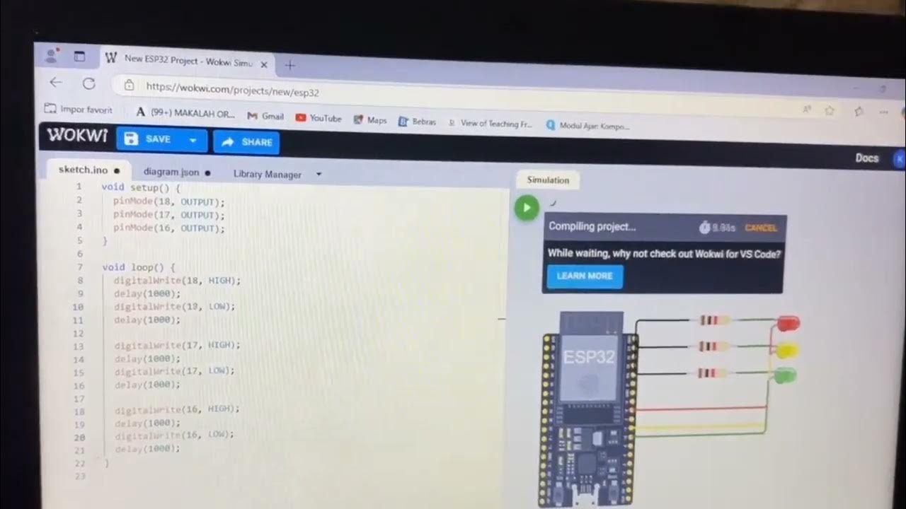 Simulasi Lampu LED dengan ESP32 menggunakan Wokwi#Komunikasi Data#teknikinformatika - YouTube