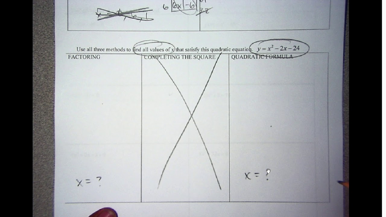 Unit 8 Test Review - Quadratic Equations - Page 1 Part 1 - YouTube