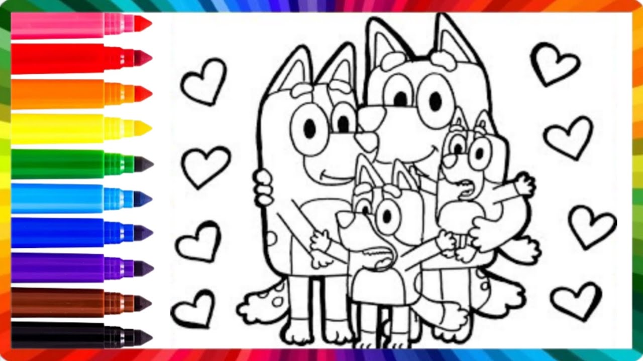 How To Draw Bluey and Her Family🐶 ️💛💙🩵 Drawing and Coloring Bluey ...
