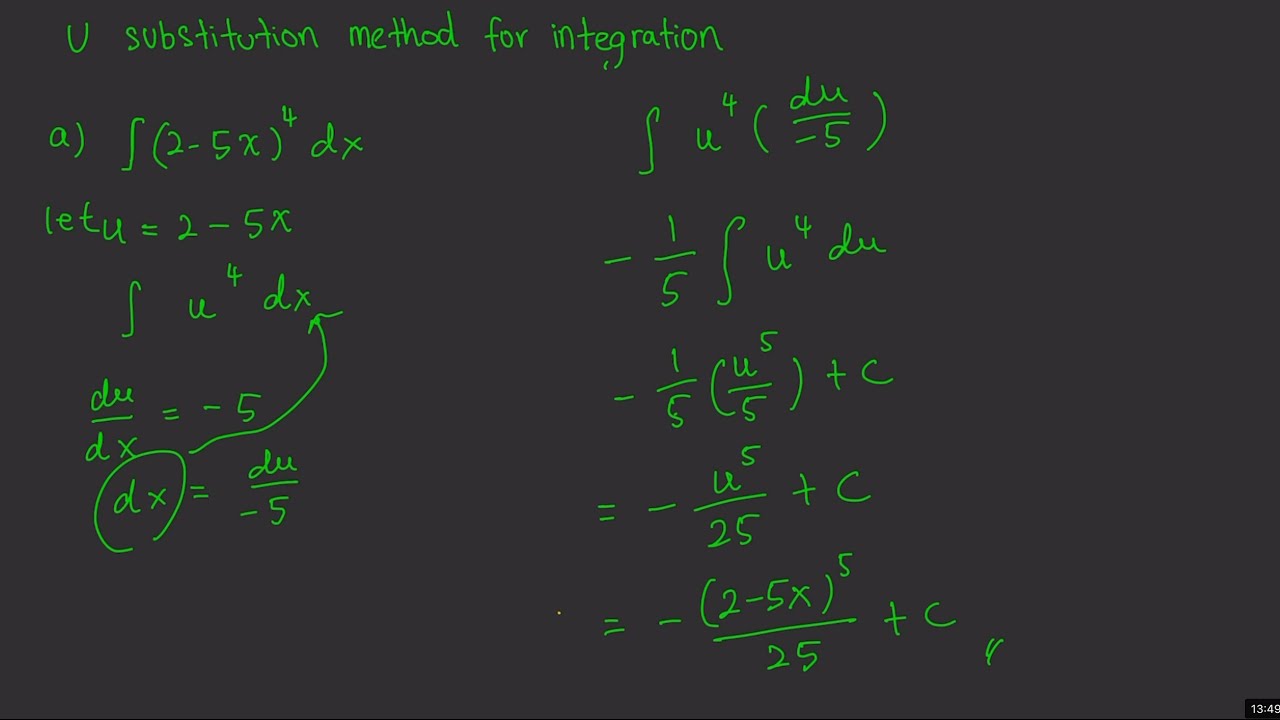 U substitution for integration method - YouTube