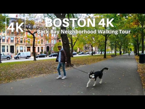 BOSTON 4K -- Back Bay Walking Tour, Newbury Street, Commonwealth Avenue ...