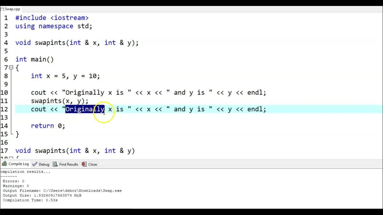 Swap Function - Reference Parameters - YouTube