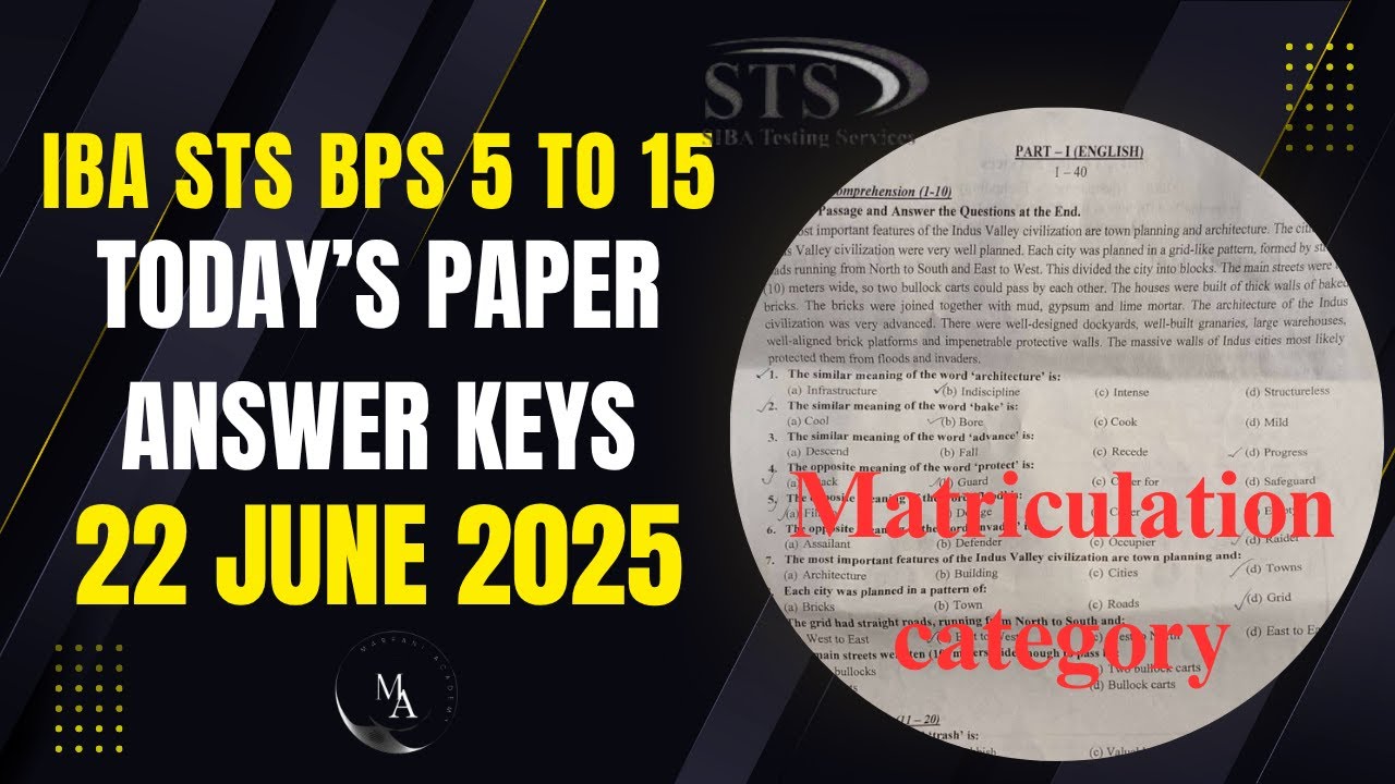 BPS 5 to 15 Today’s Test Answer Keys 💯 | 22 June 2025 | Matriculation ...