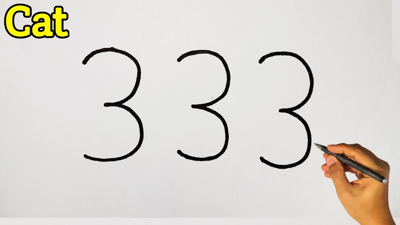 How To Draw A Cute Cat From 333 Number l Drawing Pictures l Easy Cat ...