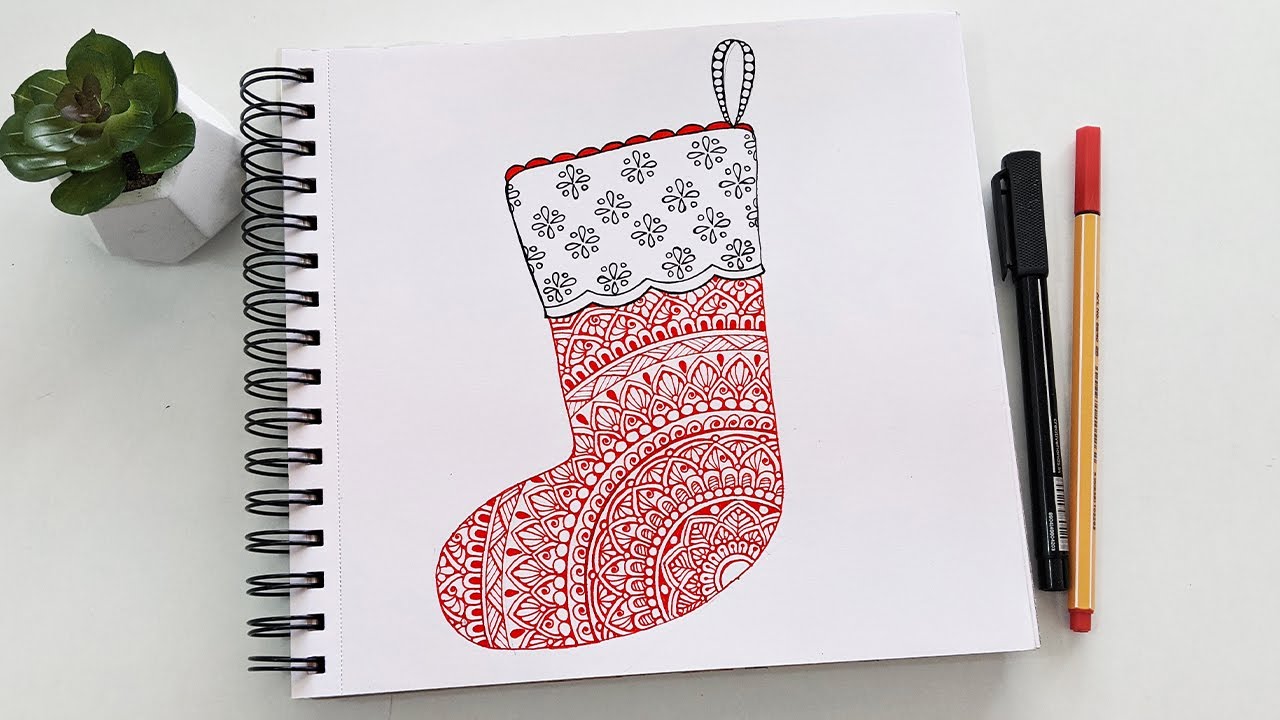 Easy Christmas Socks drawing idea | How to draw Mandala Art for ...