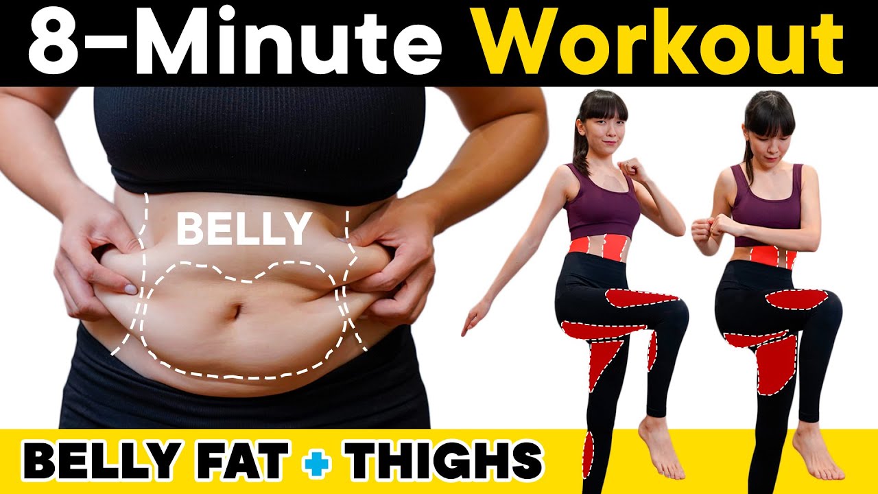 8 Minute BELLY FAT & THIGHS Workout to Lose Weight at Home Fast - YouTube