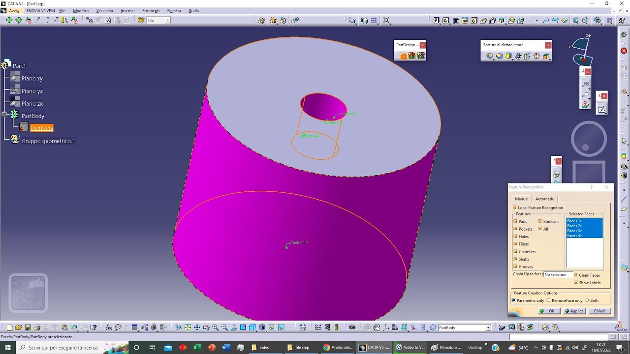 Catia v5 095: Feature Recognition - YouTube