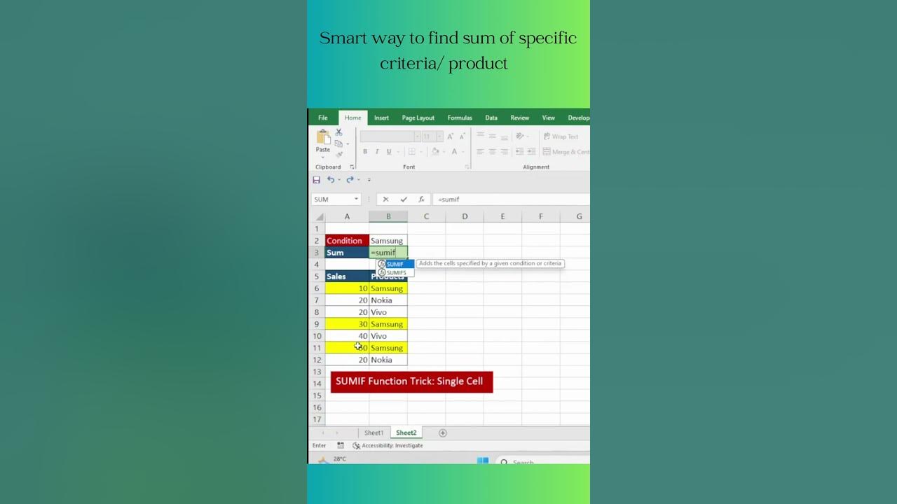 SUMIF Function Hack in Excel: Sum with Conditions Made Easy. #excel # ...