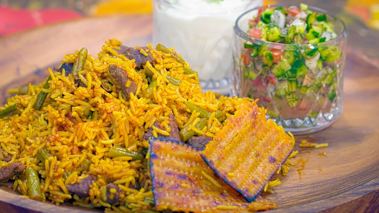 HowTo: Persian Green Beans Rice "Loobia Polo" - YouTube