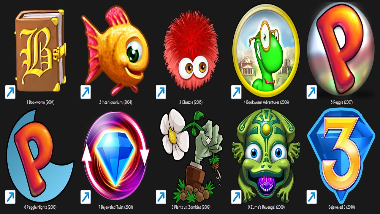 Bookworm Deluxe,Insaniquarium Deluxe,Chuzzle,Peggle,Bejeweled Twist ...