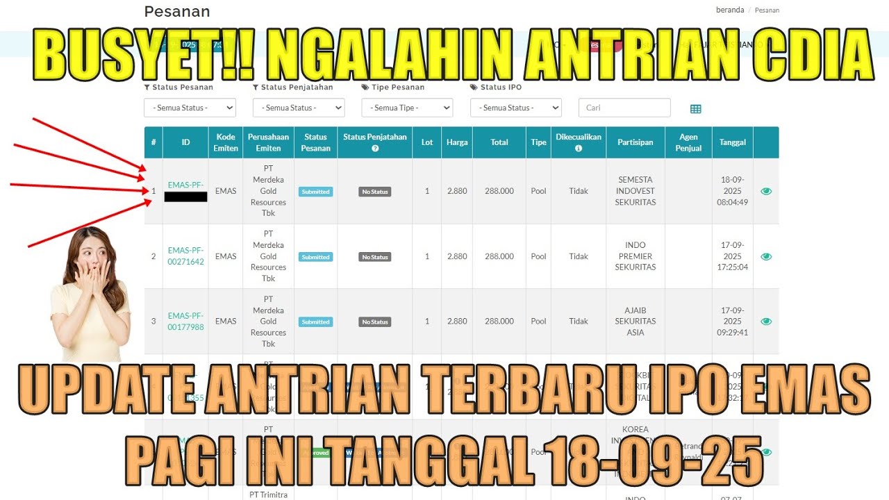 Antrian IPO saham EMAS terbaru pagi ini 18-09-25 - OTW ngalahin IPO ...