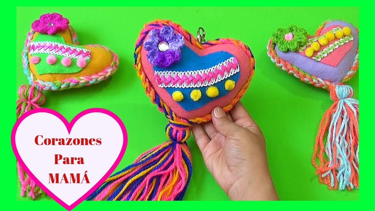 CORAZONES 💝 DE FIELTRO 💝 Decorados con Crochet - PASO A PASO - YouTube