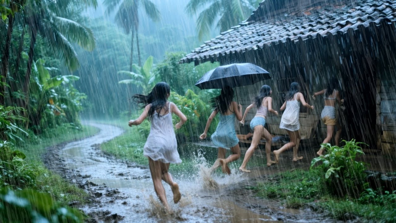 Heavy Rain EXTREME WEATHER & Loud Thunder in a Quiet Village | Sleep ...