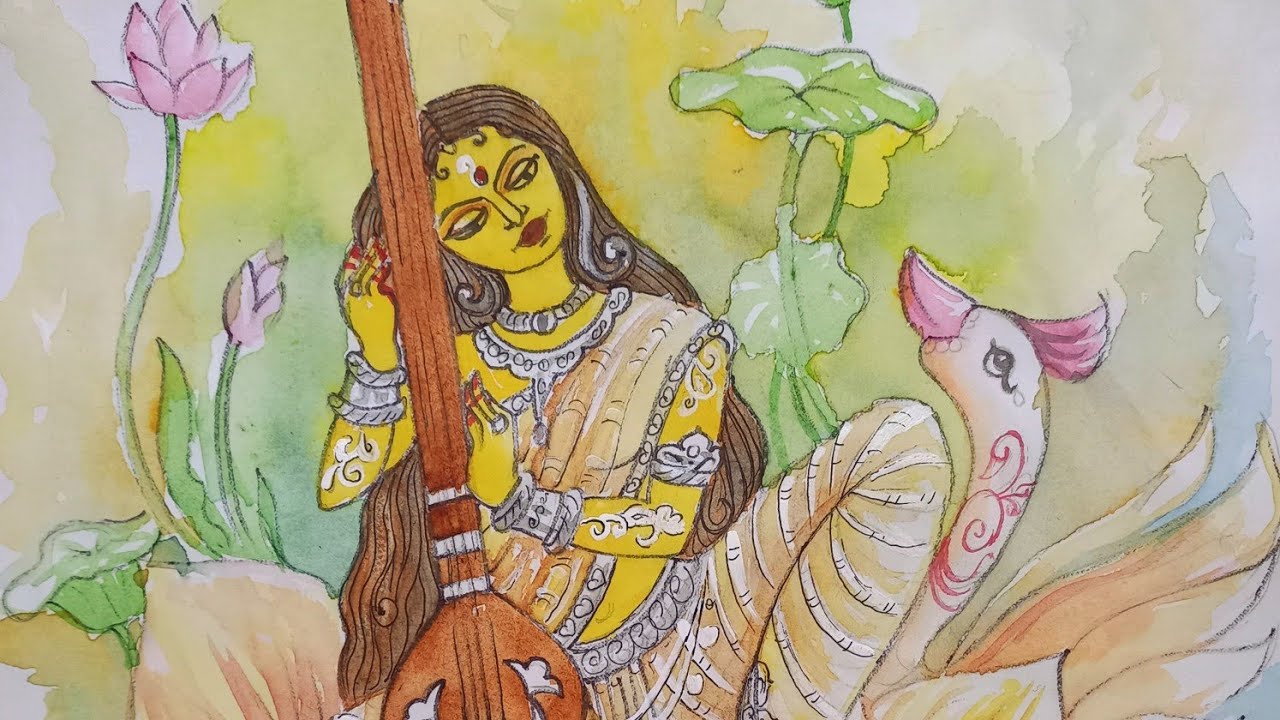 How to draw Saraswati Maa/Devi Saraswati Drawing PART 2 StepbyStep # ...