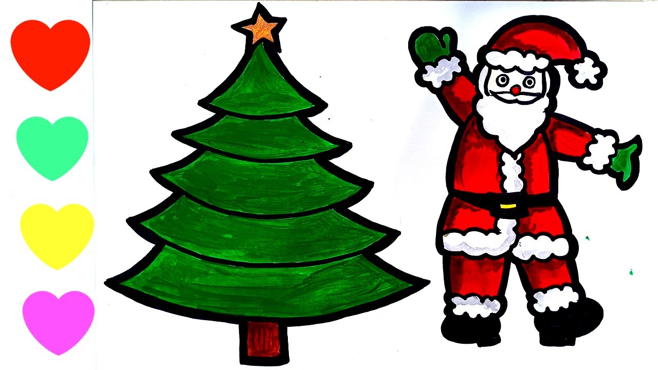 How to draw a christmas tree & santa claus drawing for kids and ...