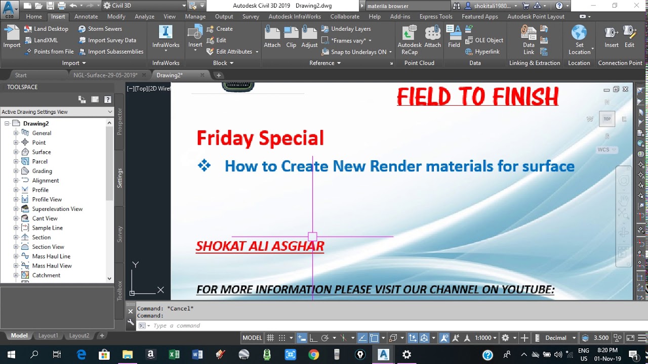 How to create new render materials for surface in civil 3d - YouTube